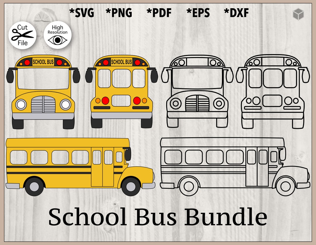 Yellow Bus Back to School Color Cut File and Outline Svg, Png, Pdf, Dxf ...