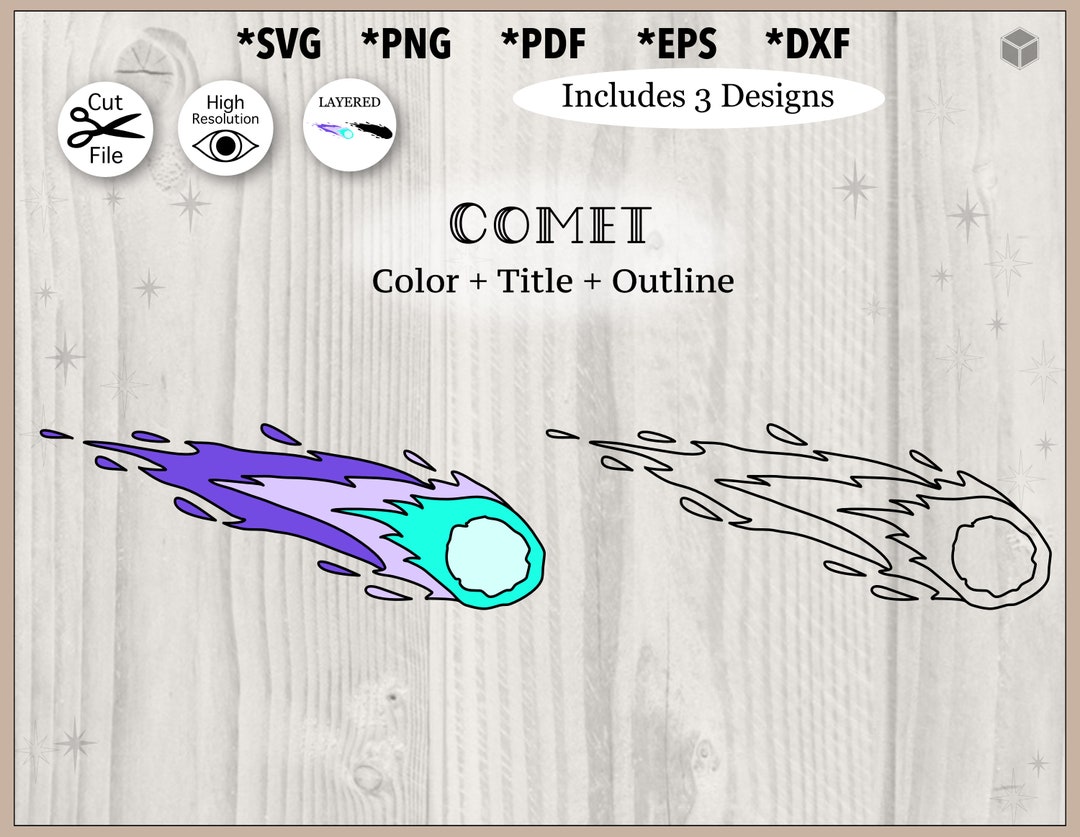 Comet Color and Outline Clipart Set, Space Asteroid Illustration Design ...