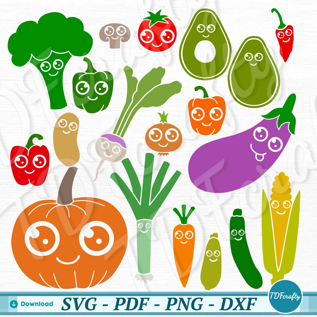 Cartoon Vegetable Bundle, Vector Veggie Design, Cute Silhouette Cut ...