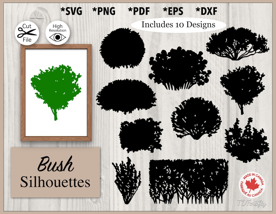 Bushes Silhouette SVG Bundle, Shrubs Shapes Decal Design Set, Forest ...