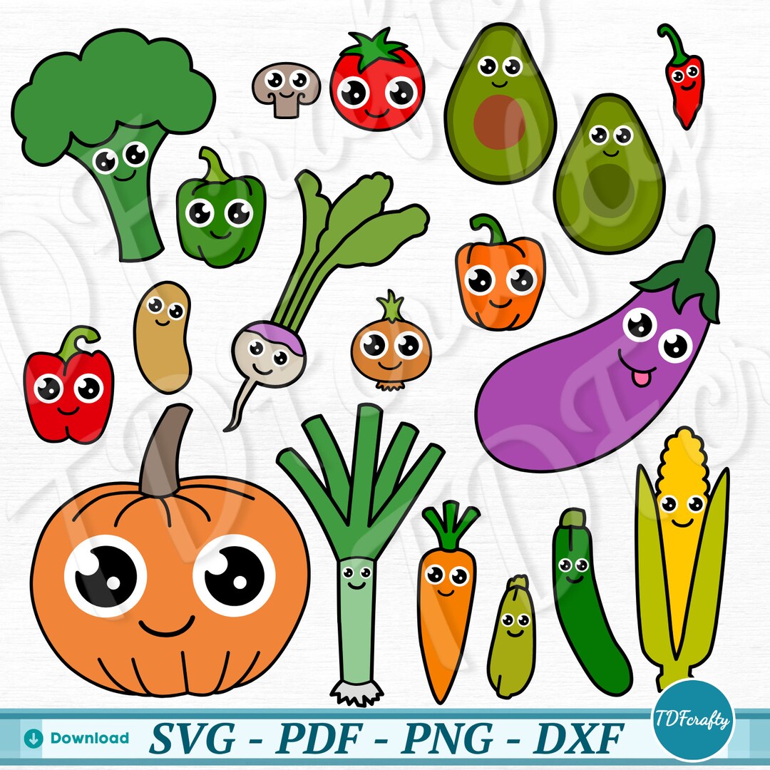Cartoon Vegetable Bundle, Vector Veggie Design, Cute Layered by Color ...