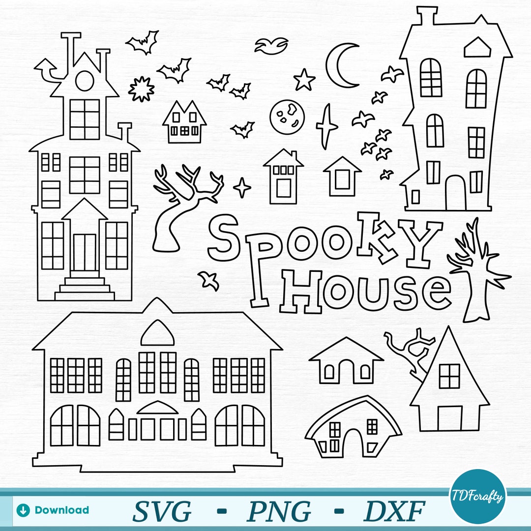 Cartoon Spooky House Outline Bundle Svg, Halloween Png, Printable Kids ...