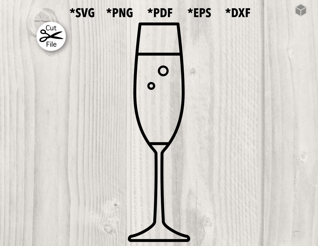Champagne Glass Outline Cut File, Bubbly Wine Line Art Clipart, Party ...