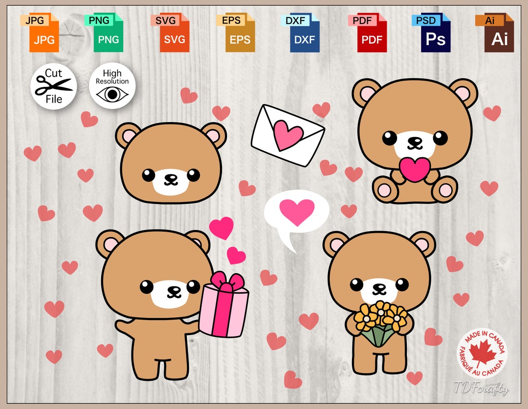 Cute Lovely Bears Clipart Bundle, Adorable Grizzly Cut File for Crafts ...