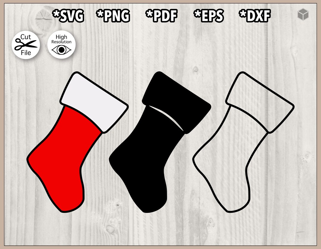 Christmas Stocking Cut File, Holiday Socks Outline, Santa Stockings ...
