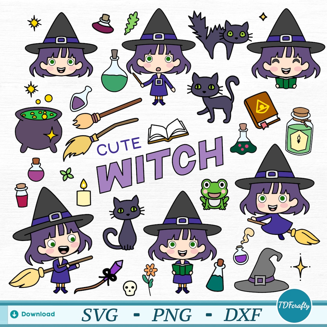 Cute Cartoon Witch Layered by Color Bundle Svg, Halloween Png ...