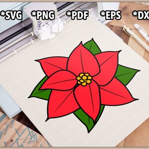 Festive Poinsettia Cut File, Christmas Flower (svg, Png, Pdf, Eps, Dxf ...