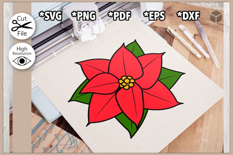 Festive Poinsettia Cut File, Christmas Flower (svg, Png, Pdf, Eps, Dxf ...