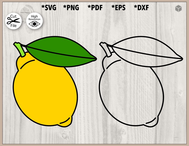 Lemon Color and Outline Cut File Svg Png Pdf Dxf Eps for - Etsy