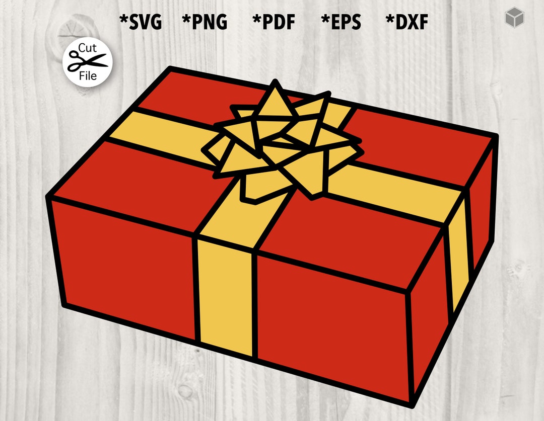 Festive Gift Red and Gold Cut File, Holiday Surprise Clipart, Christmas ...