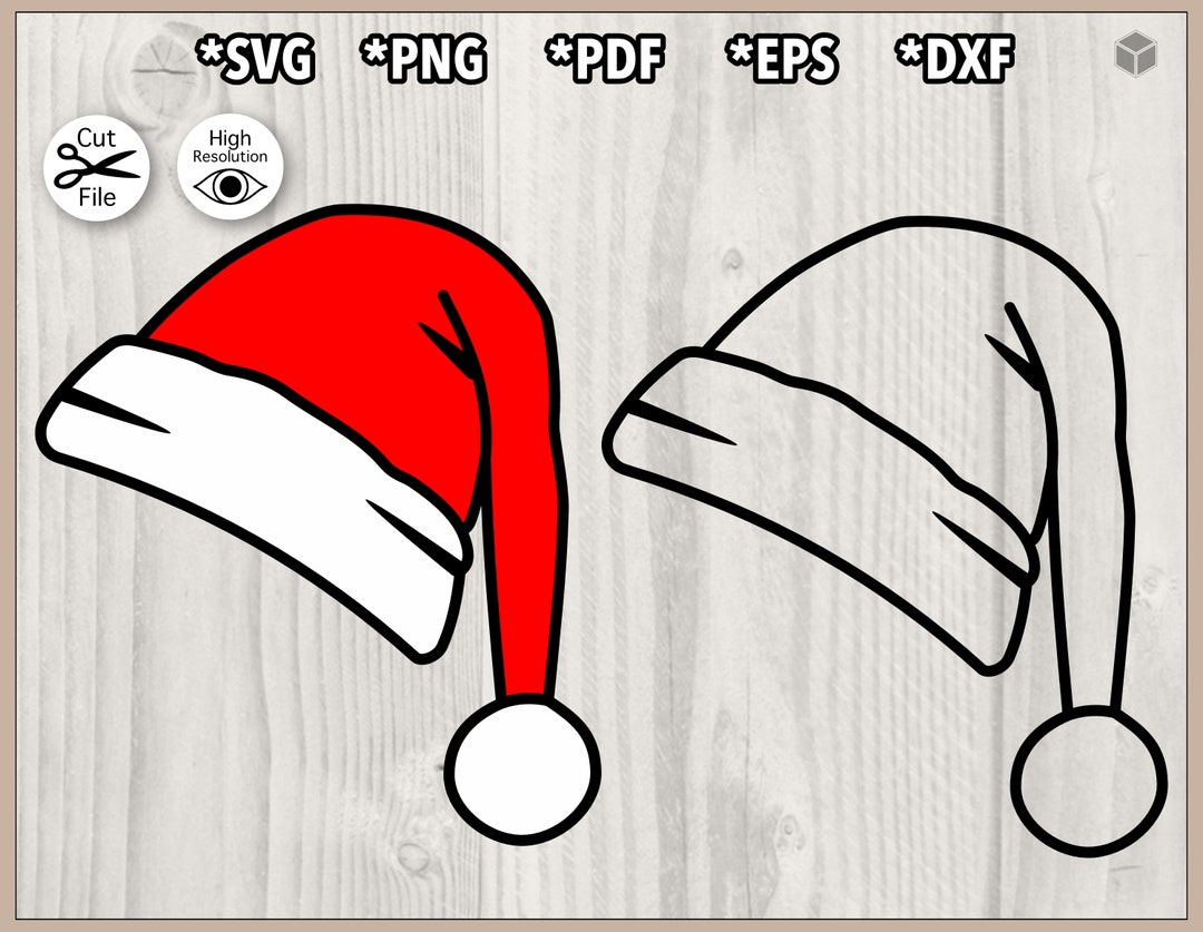 Santa Hat Cut File, Festive Cap Outline, Holiday Chapeau Clipart ...