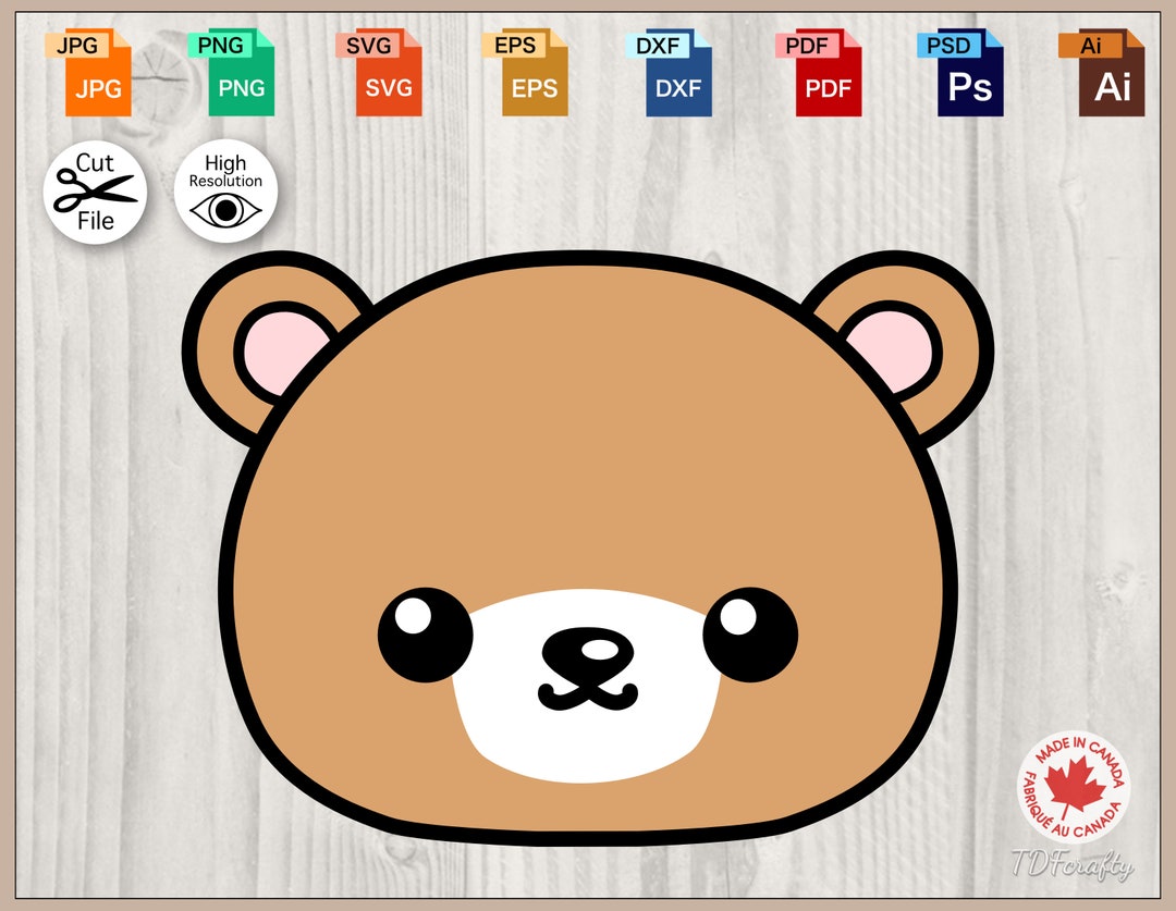 Cute Bear Cub Face Clipart for Print, Baby Grizzly Cut File for Craft ...