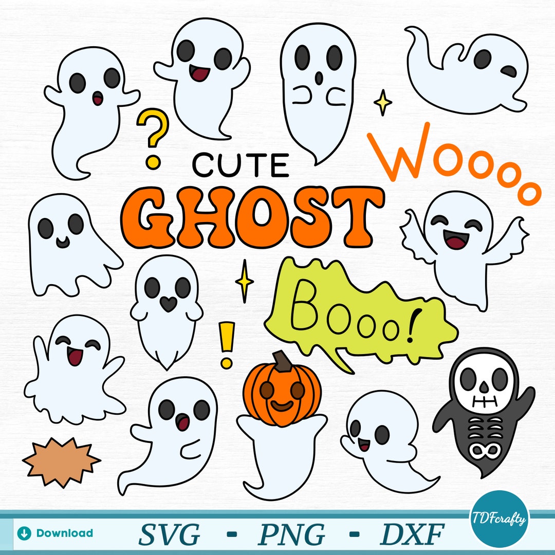 Cute Ghosts Halloween Bundle, Spirits Layered by Color, Cartoon Scary ...