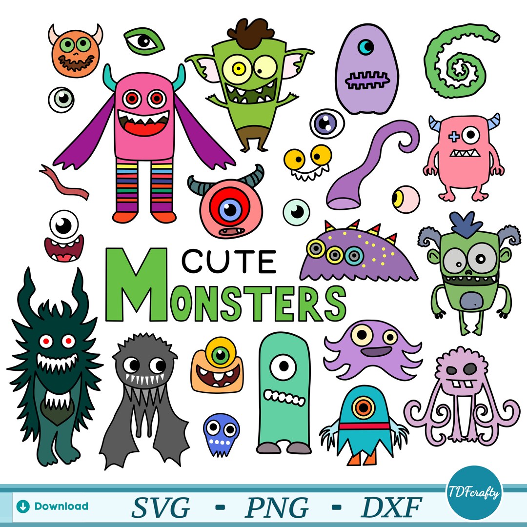 Cartoon Monsters Layered by Color Bundle Svg, Halloween Png, Printable ...