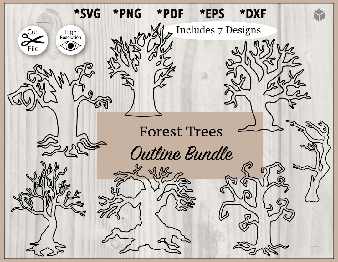 Spooky Trees Outline Bundle Svg, Png, Pdf, Dxf, Eps, Autumn Clipart ...