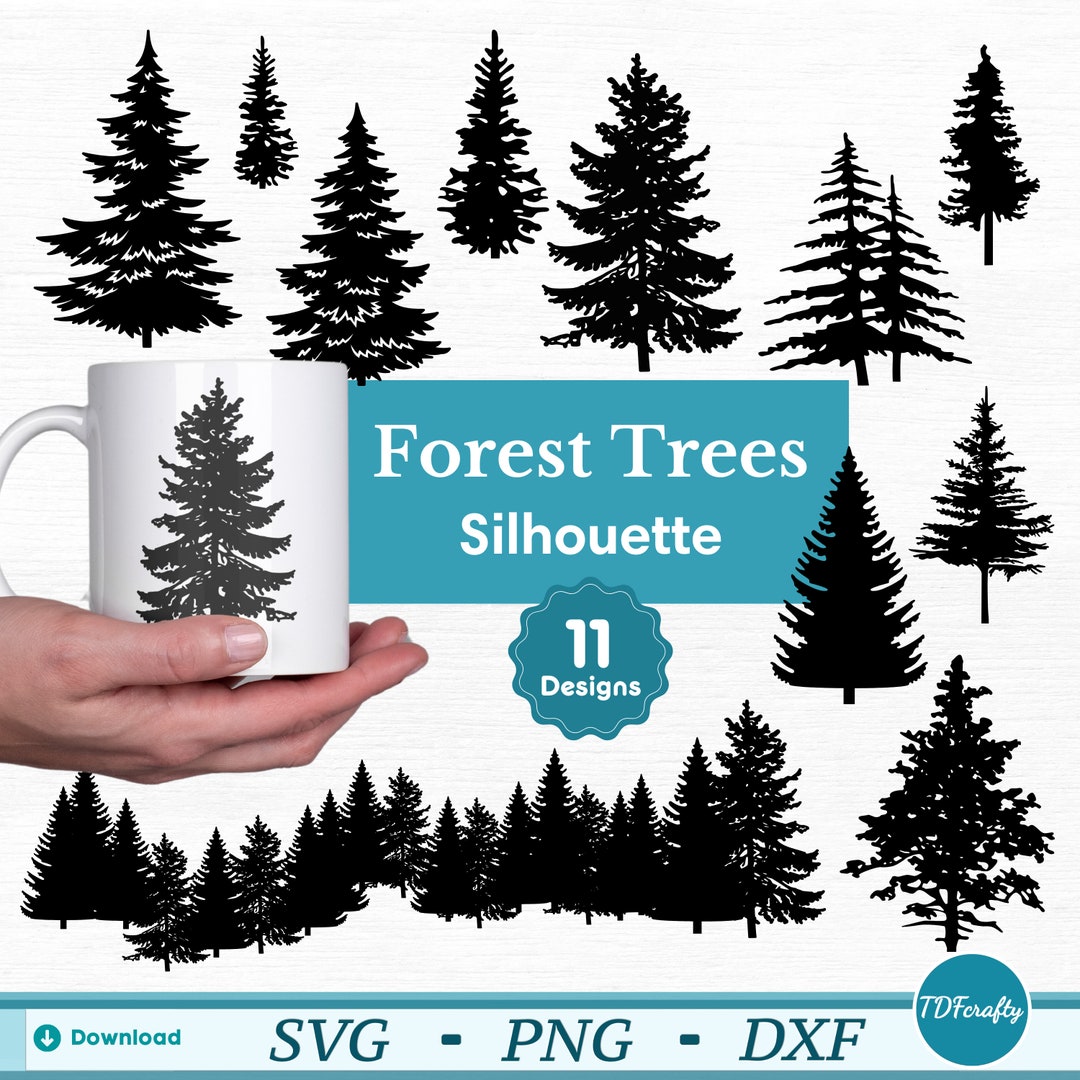 Forest Trees Silhouette Bundle Svg, Pine Tree Png, Printable Autumn ...