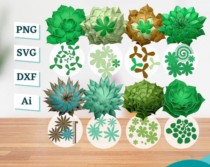 Succulents Bundle Layered Petal Paper Cut File in PNG, SVG, DXF, Ai ...