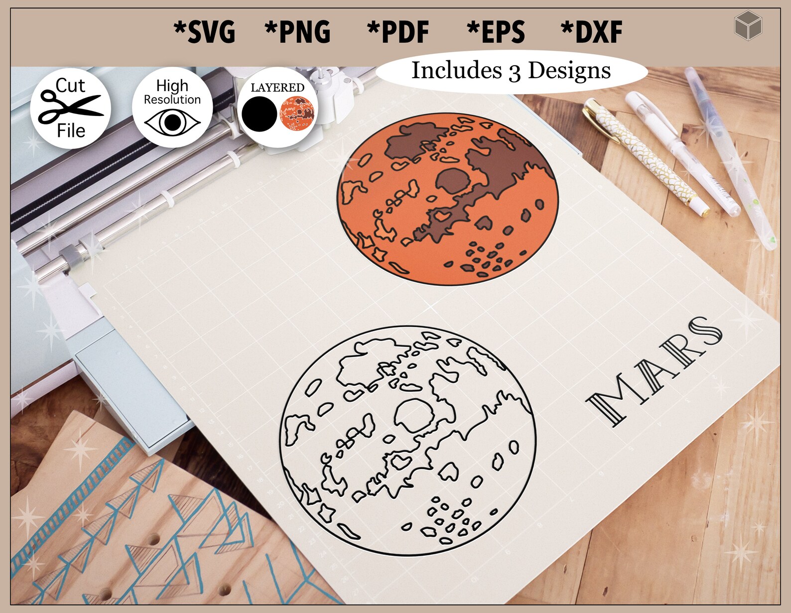 Mars Color and Outline Set Svg, Png, Pdf, Dxf, Eps - Etsy
