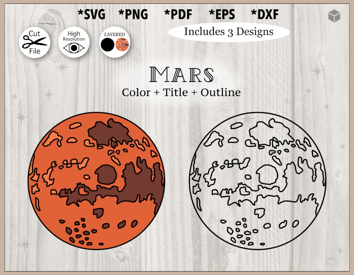 Mars Color and Outline Set Svg, Png, Pdf, Dxf, Eps - Etsy