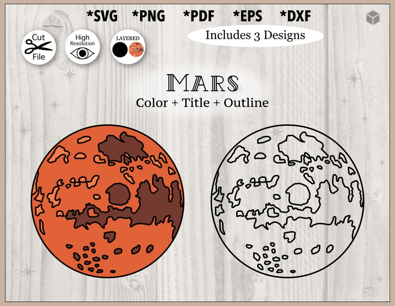 Mars Color and Outline Set Svg, Png, Pdf, Dxf, Eps - Etsy