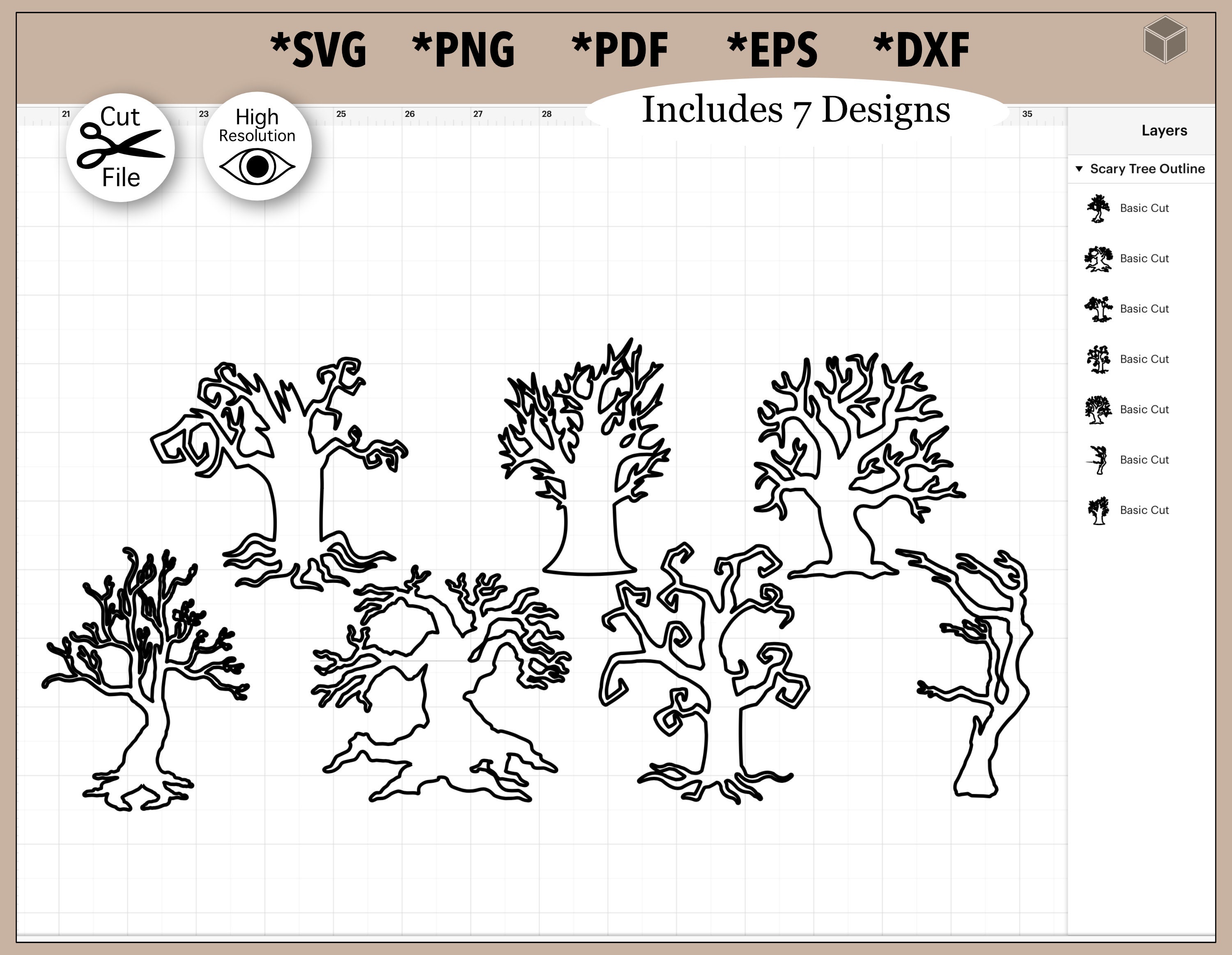 Spooky Trees Outline Bundle Svg Png Pdf Dxf Eps - Etsy