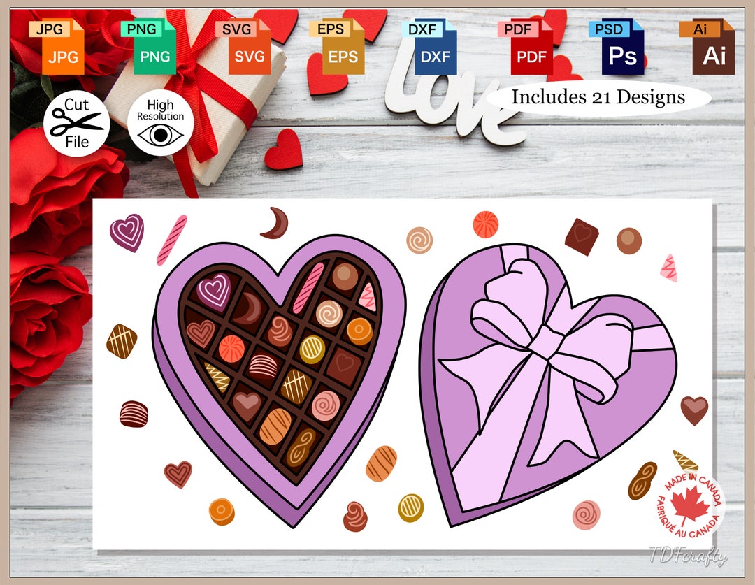 Heart Shaped Box of Chocolate Svg, Dxf, Eps, Psd, Ai, Jpg, Pdf, Png ...