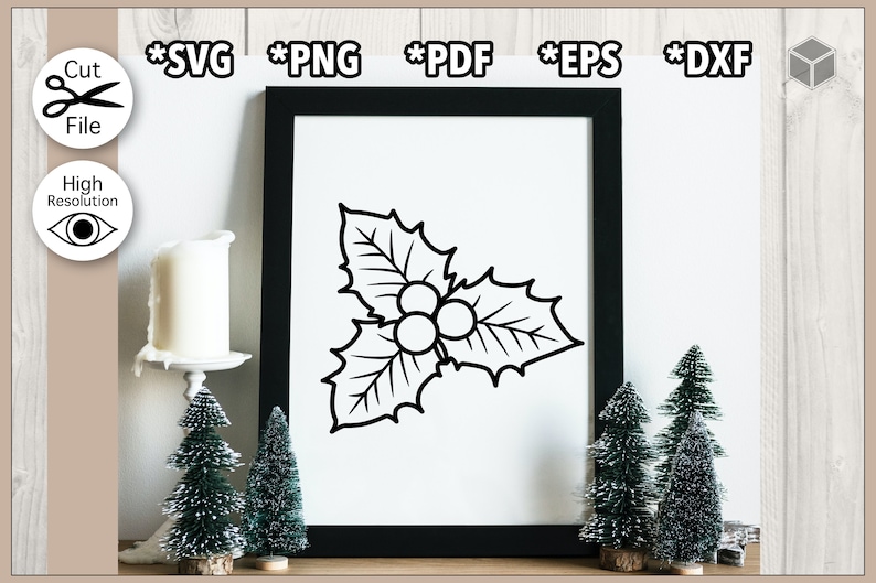 Holly Outline Winter Berry Design Christmas Flower Holiday - Etsy
