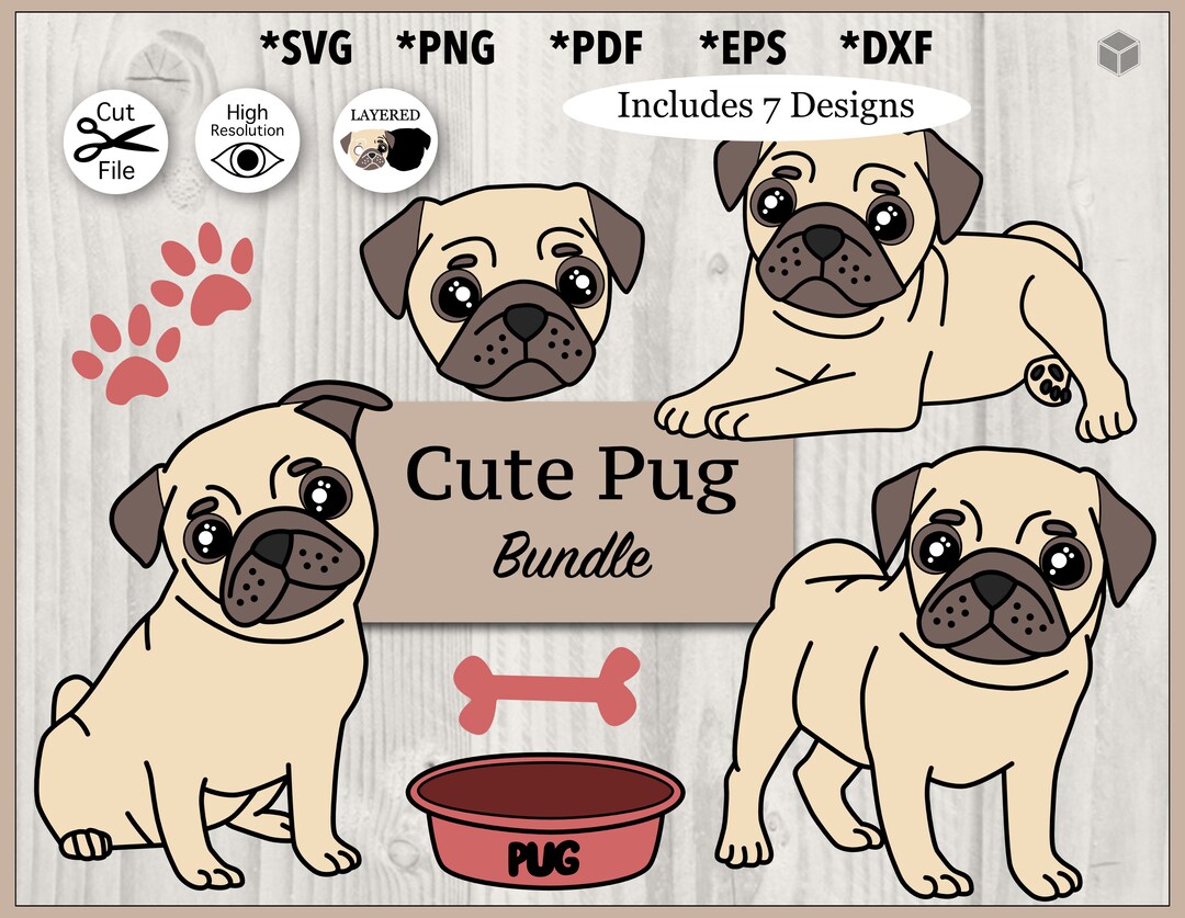 Pug Bundle SVG, Cute Dog Breed Cut File, Canine Digital Download, Svg ...
