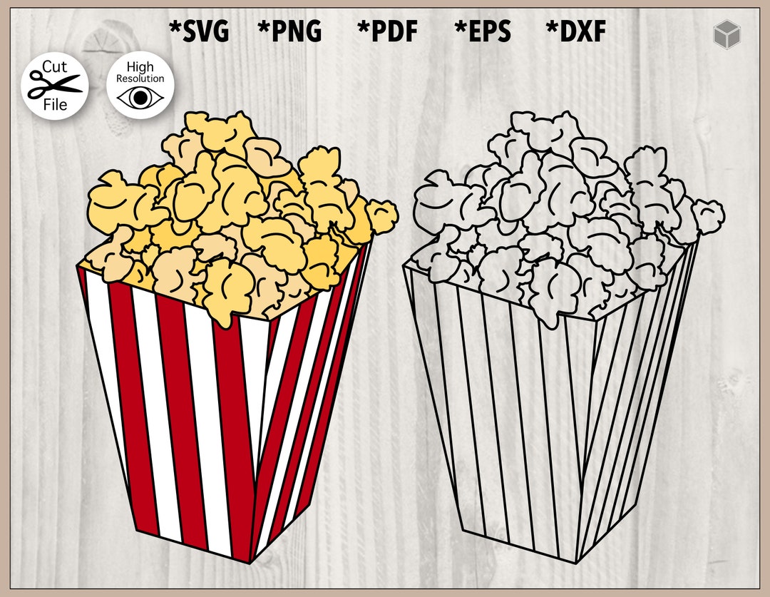Pop Corn Color and Outline Cut File Svg, Png, Pdf, Dxf, Eps Vector ...