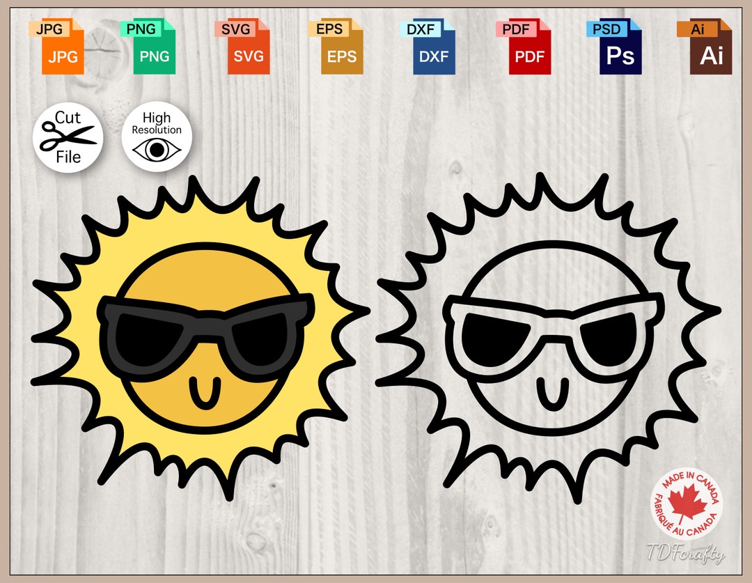 Sun Wearing Glasses Vector Designs, Sunglasses Sun Clipart and Outline ...