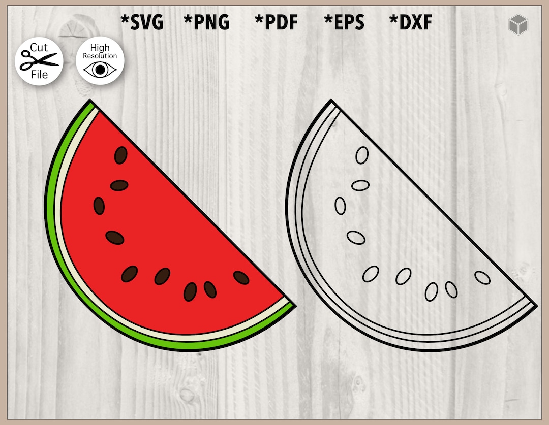 Watermelon Color and Outline Svg, Png, Pdf, Dxf, Eps Cut File - Etsy