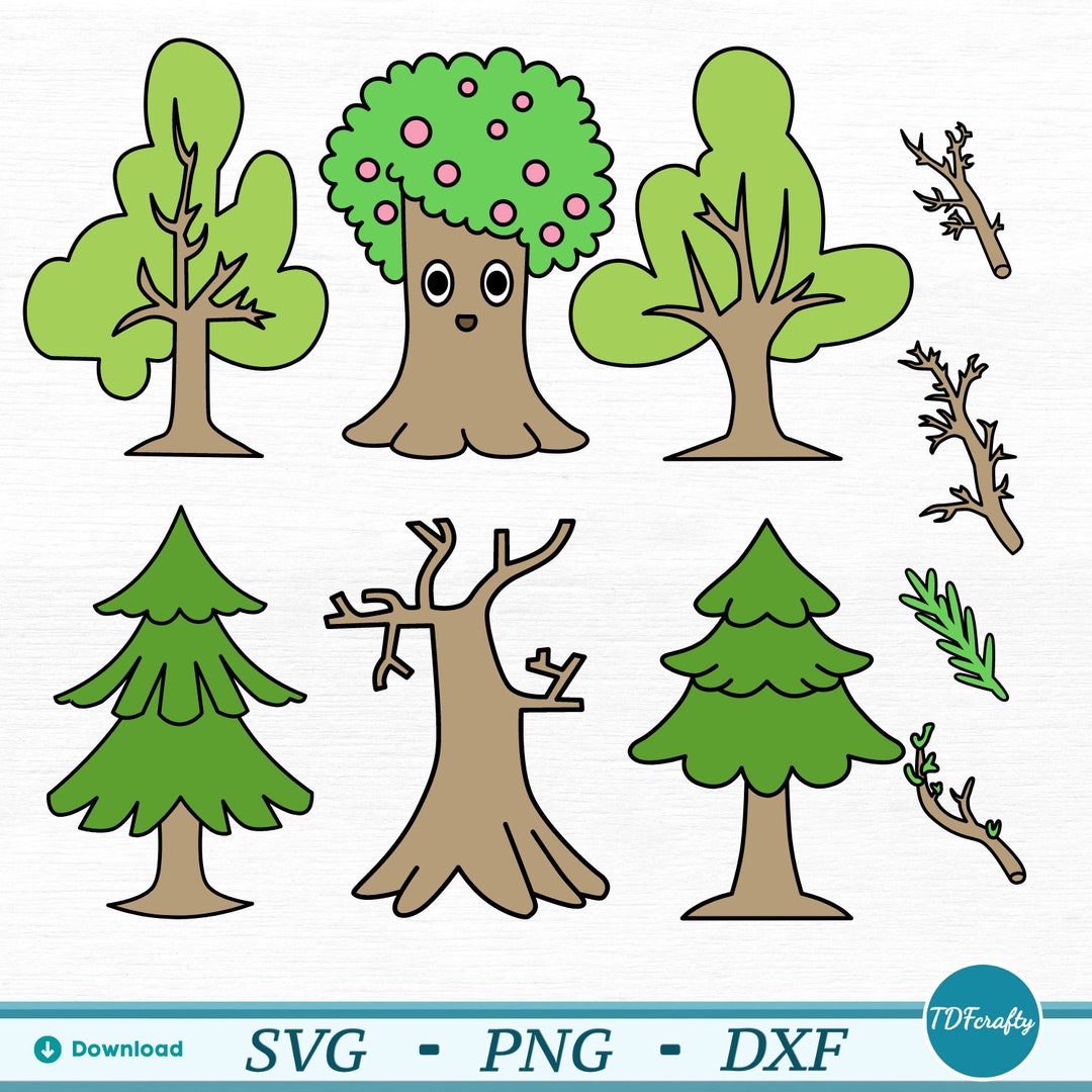 Cartoon Trees Pack Color Cut File Svg, Png, Dxf for Cutting Machine - Etsy