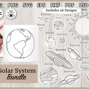 Solar System Planets Outlines Set Svg, Png, Pdf, Dxf, Eps, Jpg, Ai, Psd ...