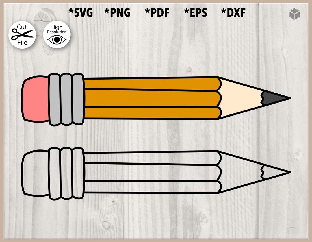 Pencil Color and Outline Cut File Svg, Png, Pdf, Dxf, Eps for Cutting ...
