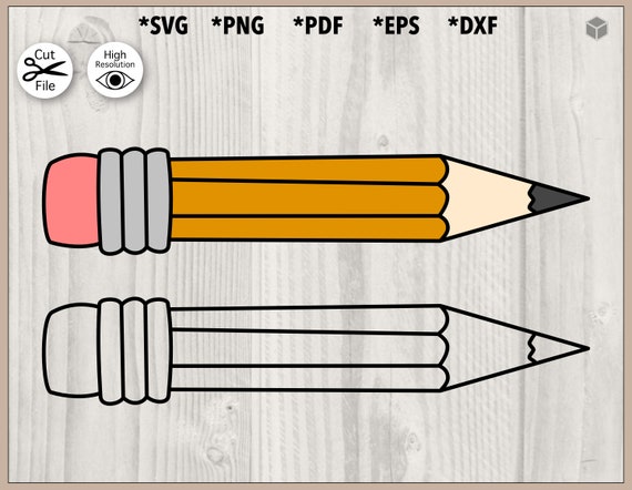 Pencil Color and Outline Cut File Svg Png Pdf Dxf Eps for - Etsy