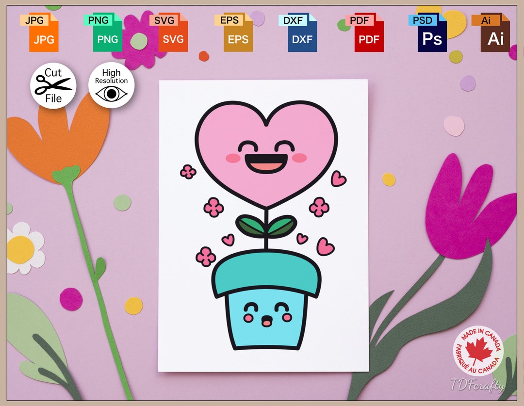 Happy Flower Pot Heart Svg, Dxf, Eps, Psd, Ai, Jpg, Pdf, Png. Cute ...
