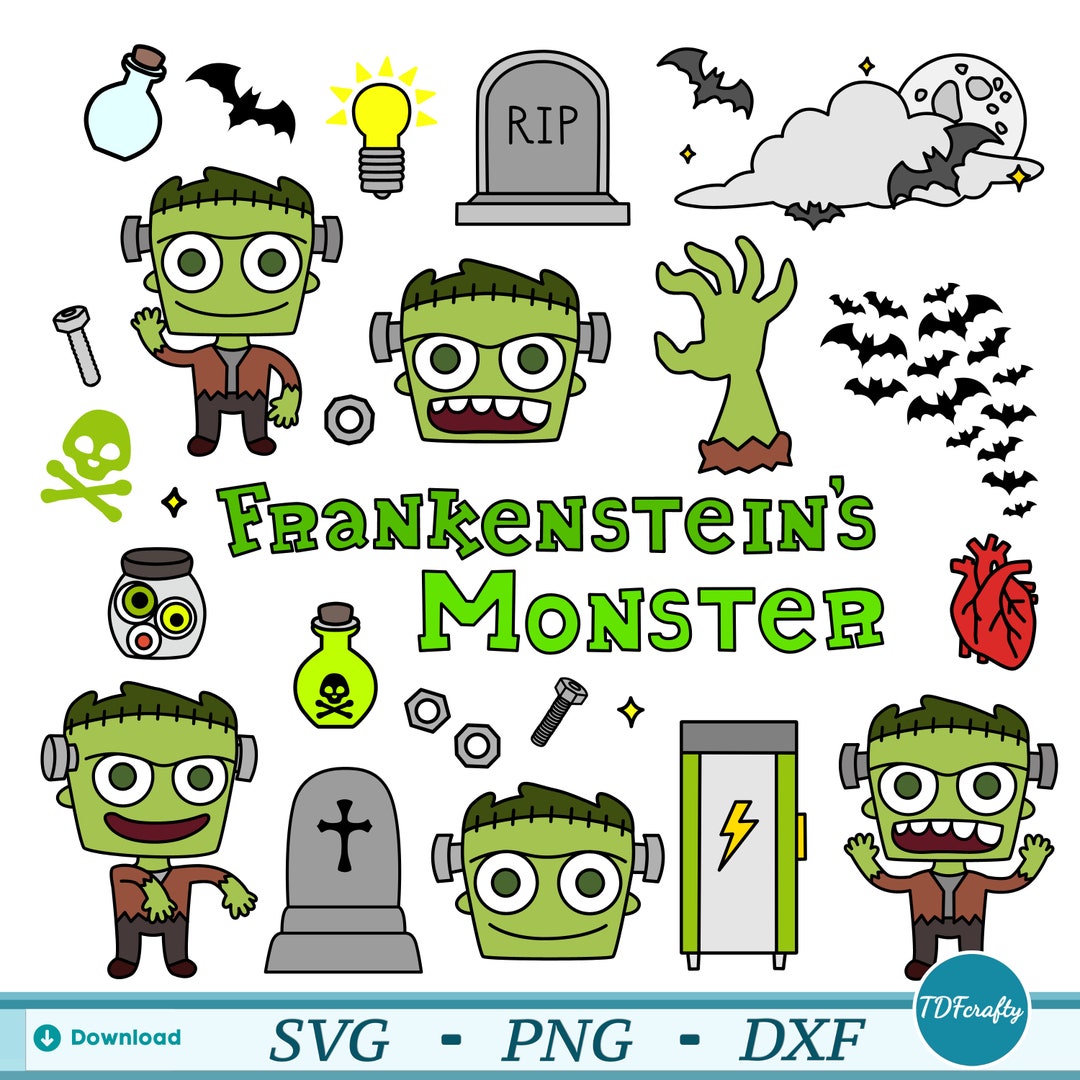 Cartoon Frankenstein Monster SVG, Halloween Clipart Bundle (digital ...