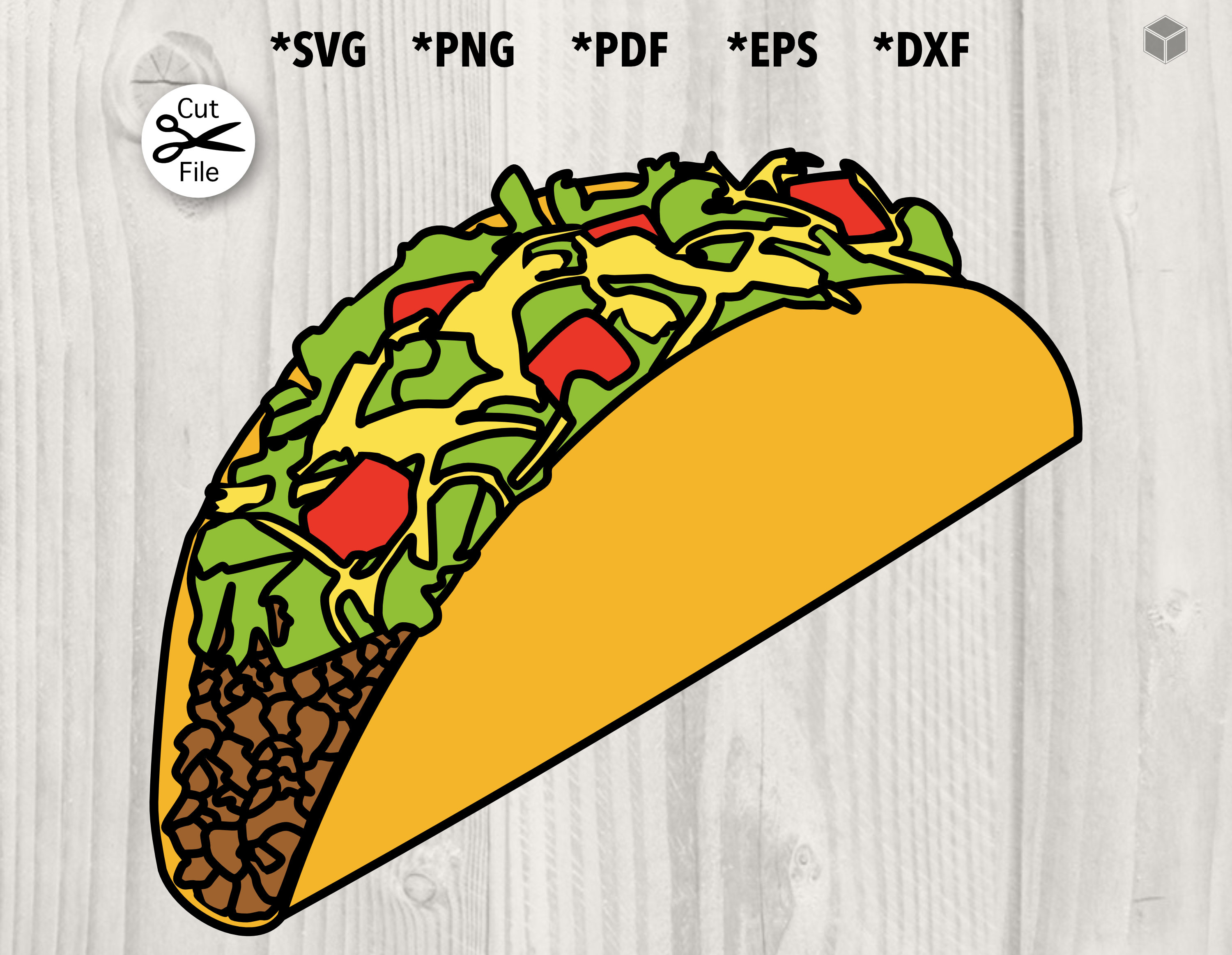 Taco Cut File Svg, Png, Pdf, Dxf, Eps for Cutting Machine - Etsy