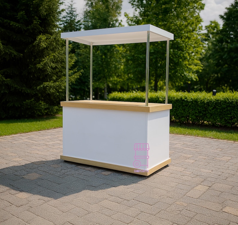 Collapsible Mobile Bar Cart: White PVC & Wood Vendor Stand - Etsy