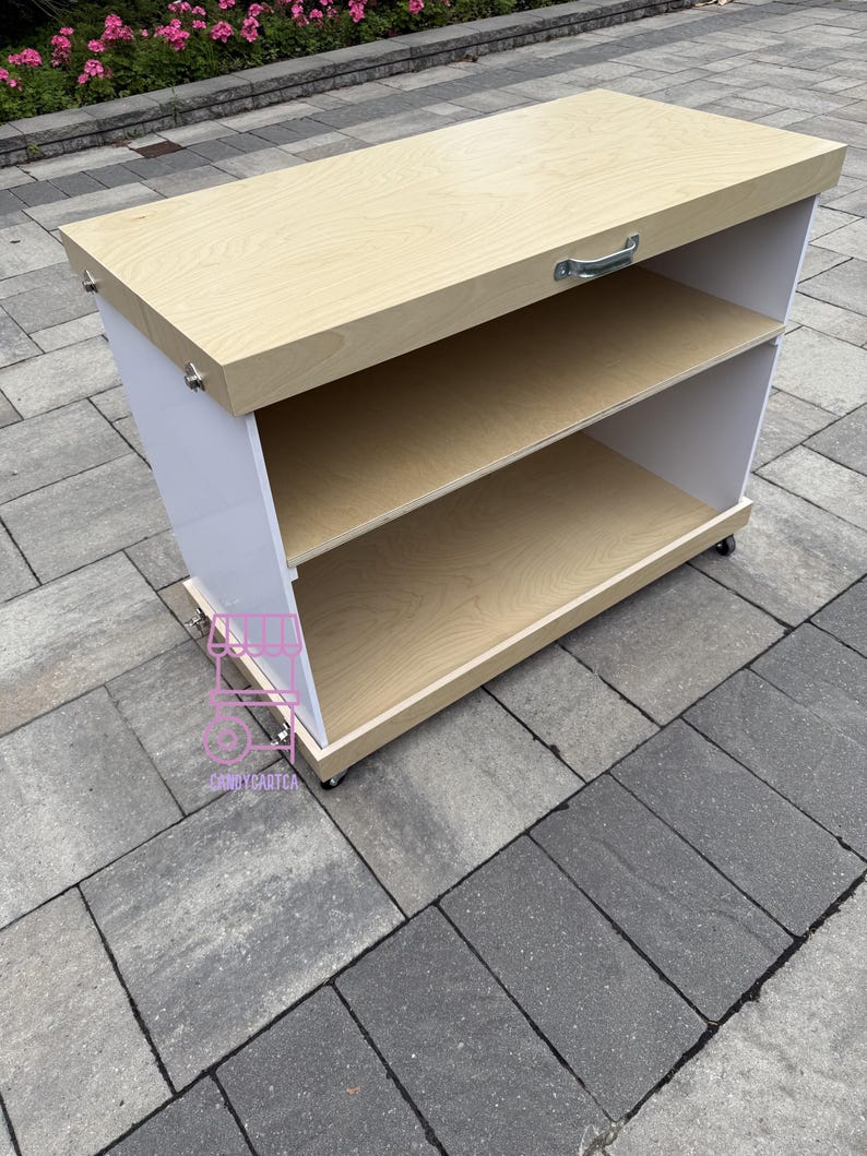 Collapsible Mobile Bar Cart: White PVC & Wood Vendor Stand - Etsy