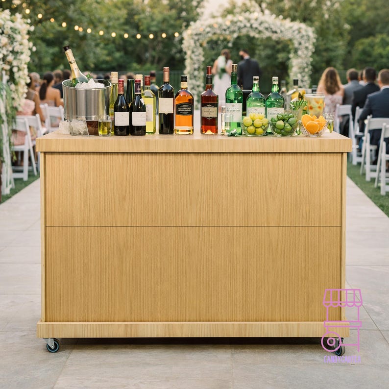Wooden Mobile Bar on Wheels for Events, Weddings & Cocktail Serving - Etsy
