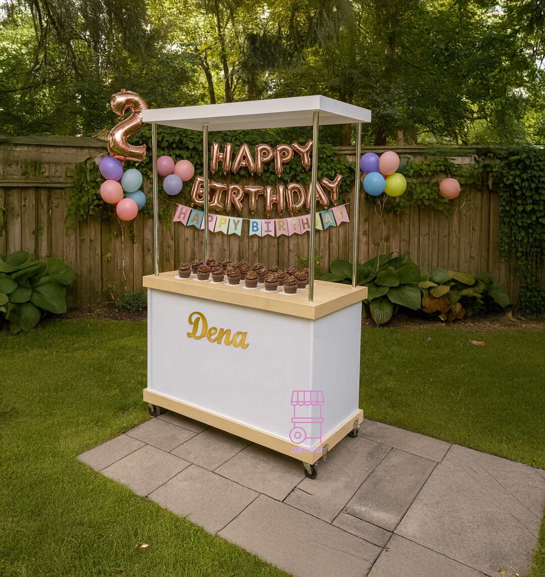 Collapsible Mobile Bar Cart: White PVC & Wood Vendor Stand - Etsy