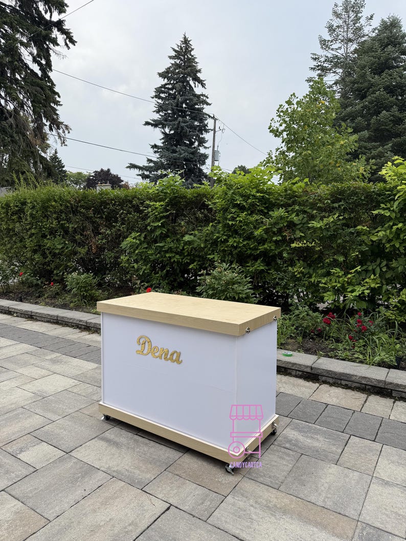 White Collapsible Mobile Bar: PVC & Wood Food Cart With Locking Wheels ...