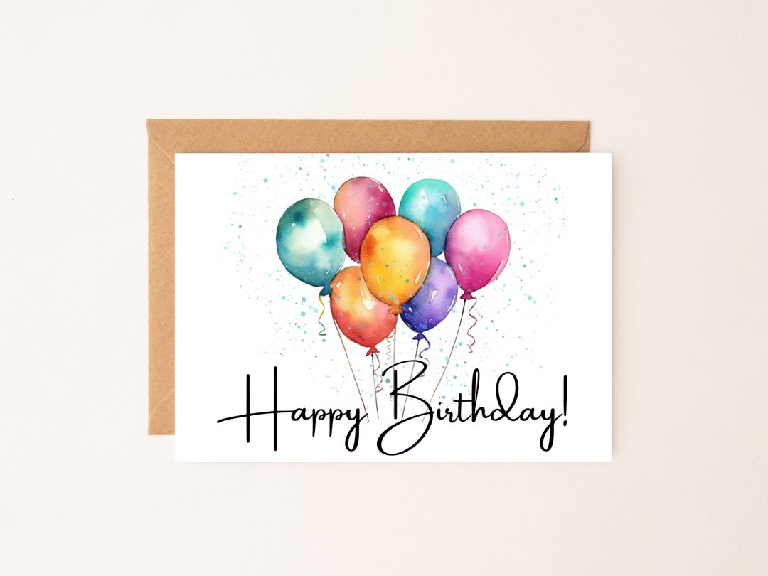 Happy Birthday Card, Digital Download, Birthday Card With Balloons ...