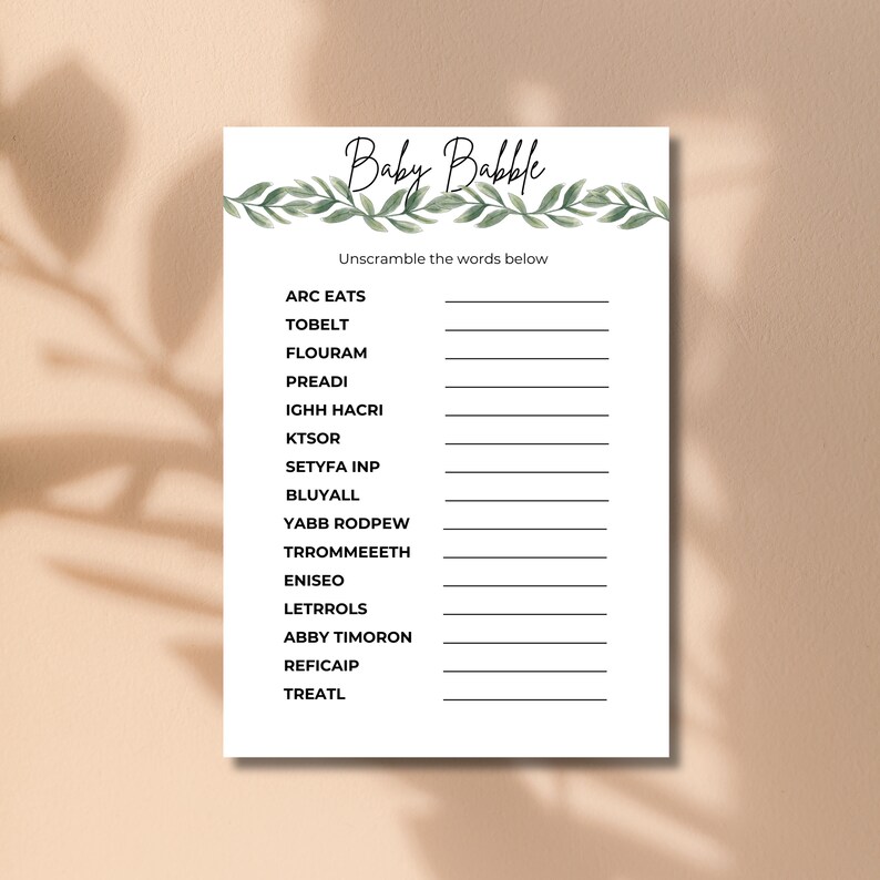 Baby Babble Game | Baby Word Scramble Game | Baby Shower Game | Gender ...