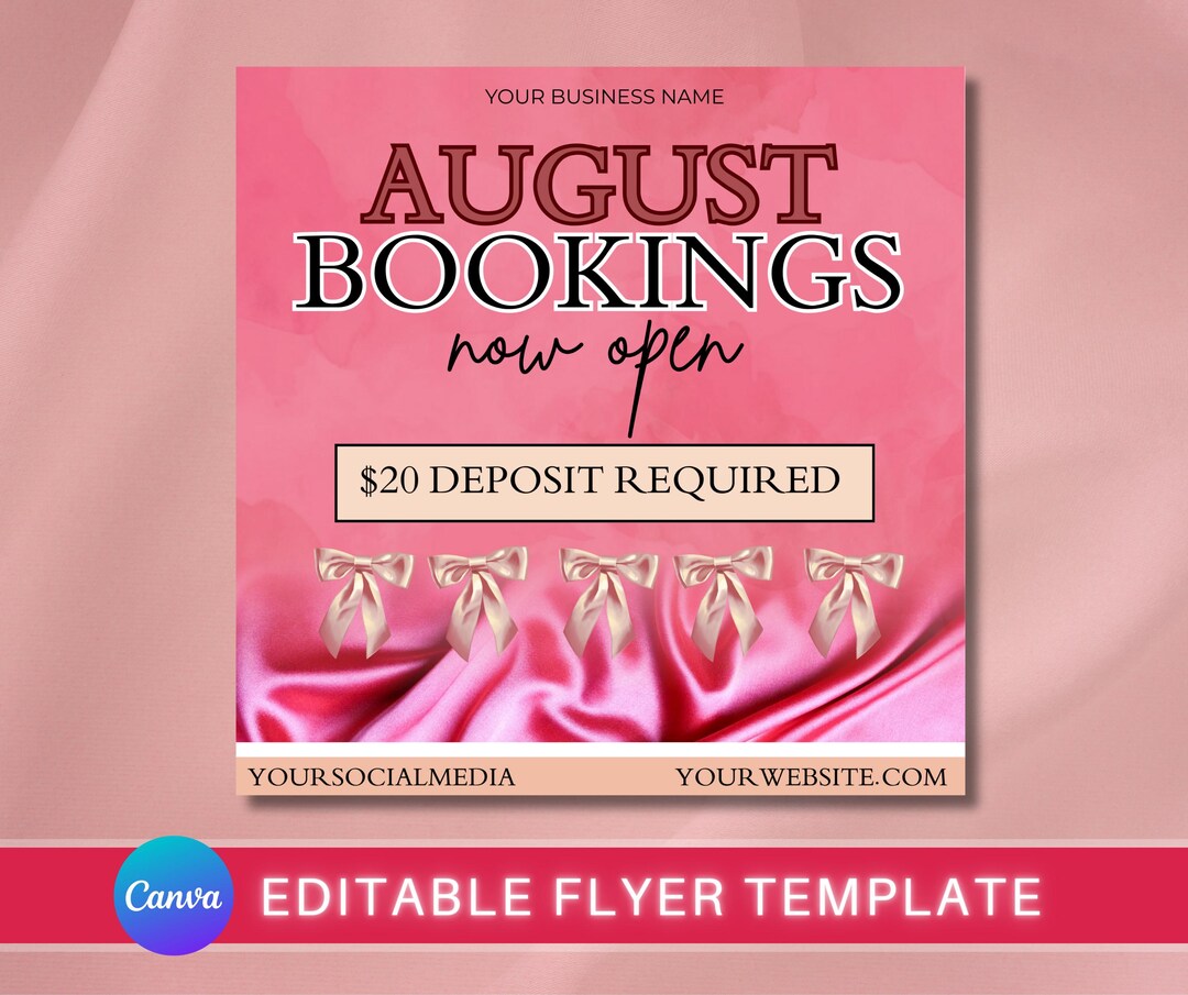 August Booking Flyer Template, DIY Editable Canva Template, Social ...