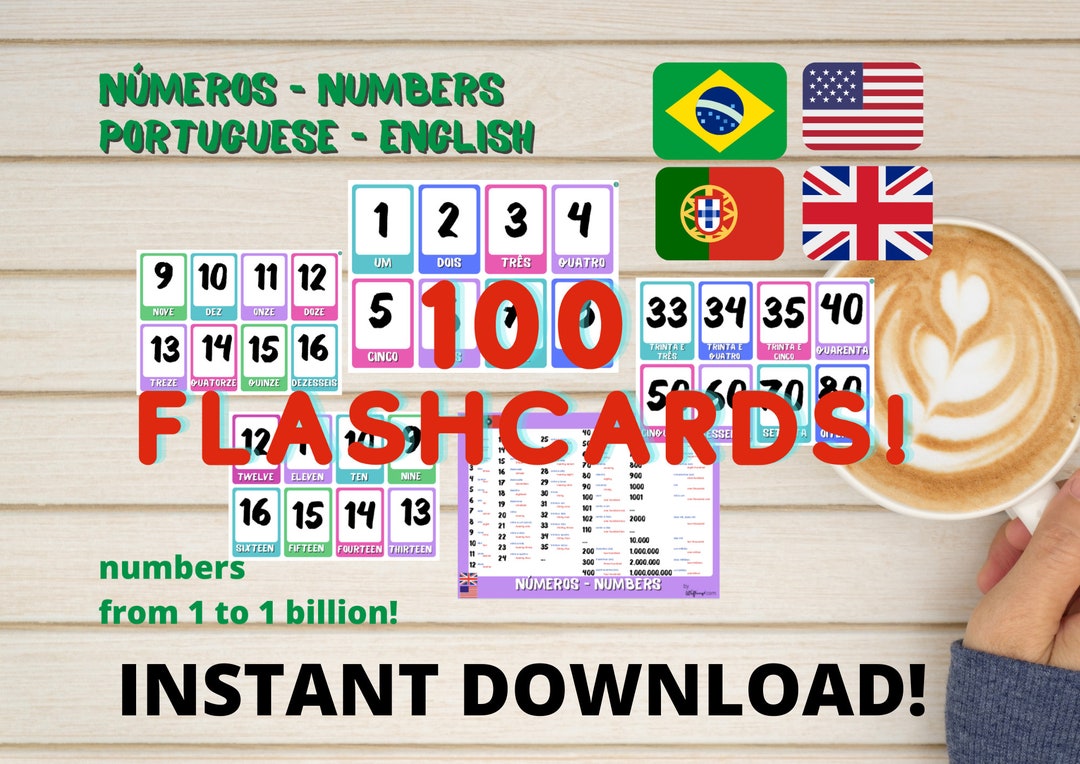 Portuguese - English NUMBERS Flashcards | Numbers 1 - 1 Billion | 51 ...