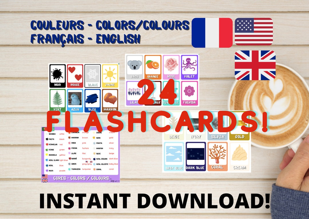 French - English COLORS Flashcards | 24 Cards - Etsy
