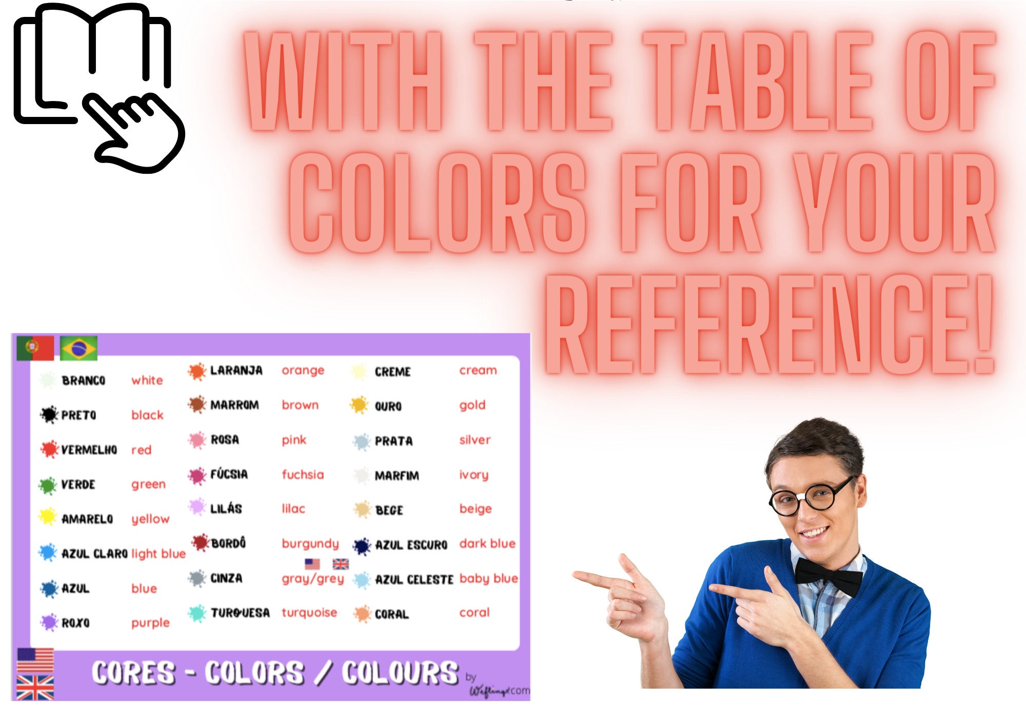 Portuguese - English COLORS Flashcards | 24 Cards - Etsy