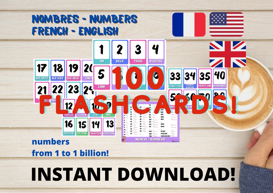 French - English NUMBERS Flashcards | Numbers 1 - 1 Billion | 51 Cards ...
